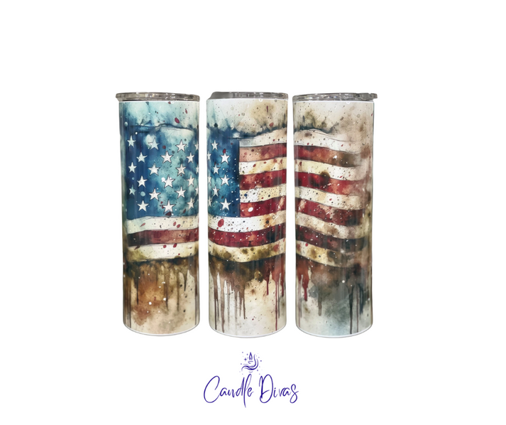 Rustic American Flag 20oz Skinny Tumbler - Candle Divas 2025
