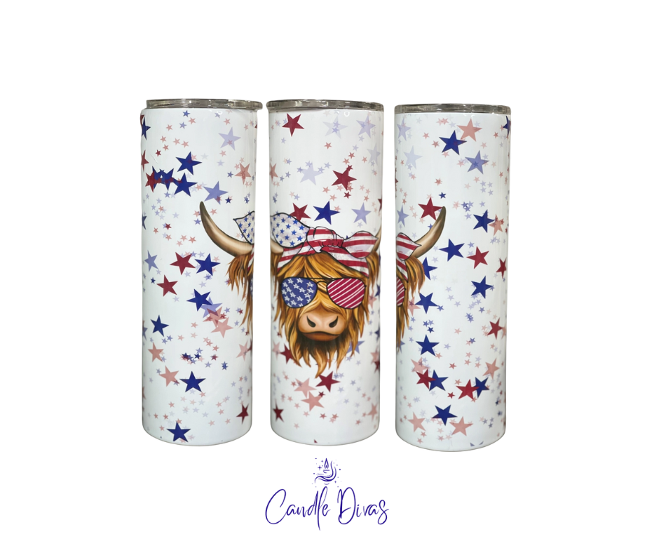 Stars & Stripes Highland Cow 20oz Skinny Tumbler CandleDivas – Candle Divas
